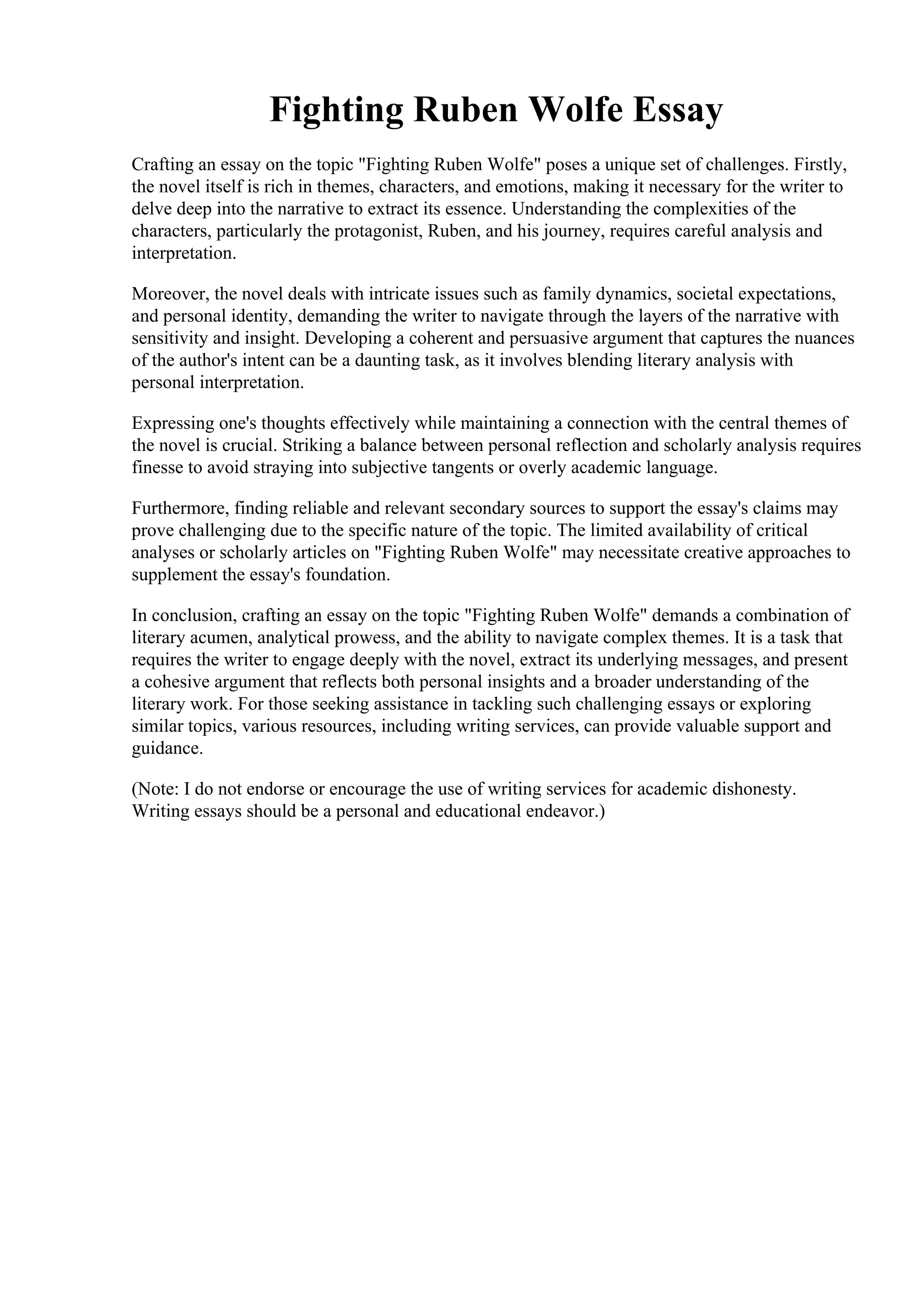 Fighting Ruben Wolfe Essay | PDF