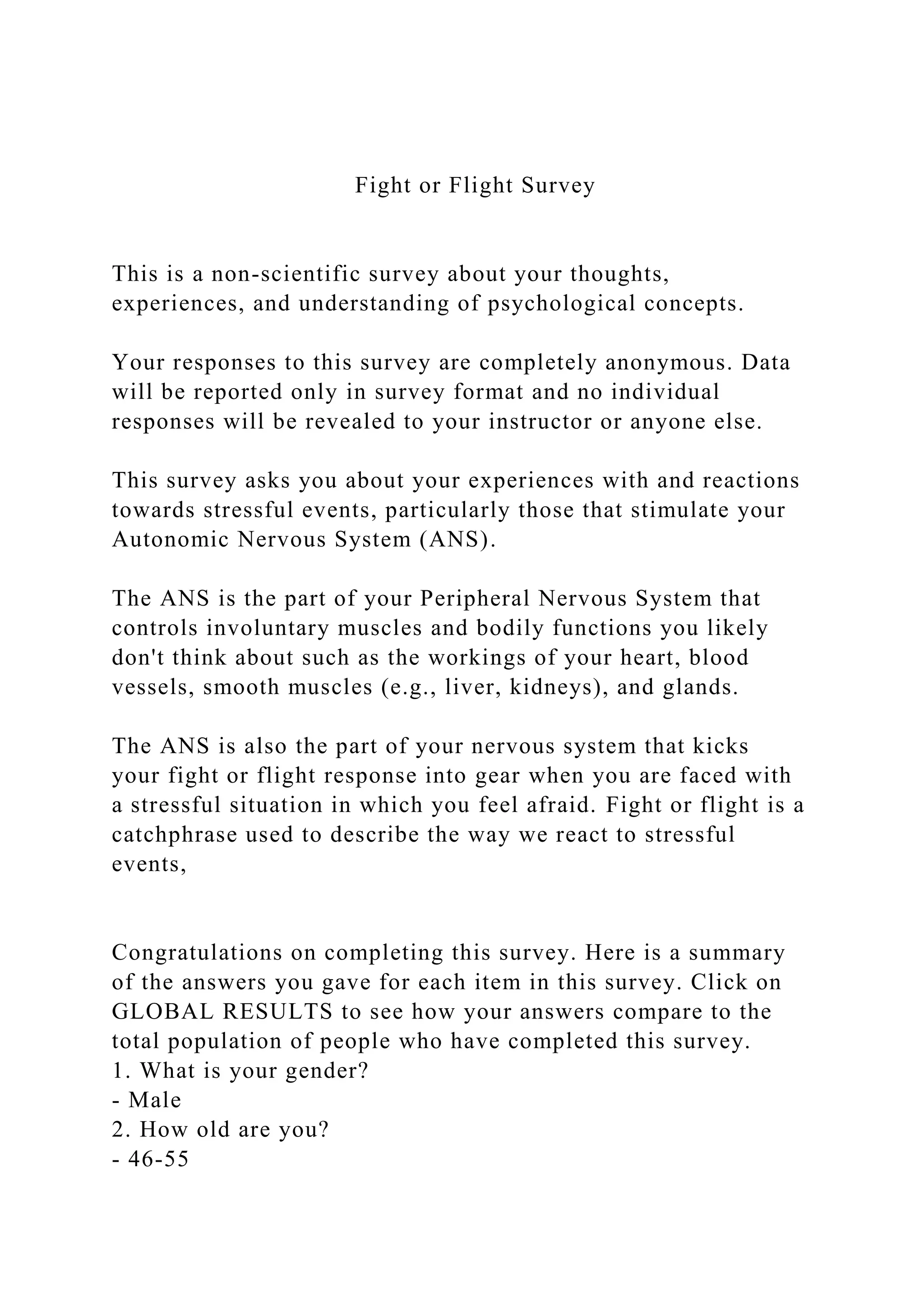 Fight or Flight SurveyThis .docx | Brain and Nervous System Disorders ...