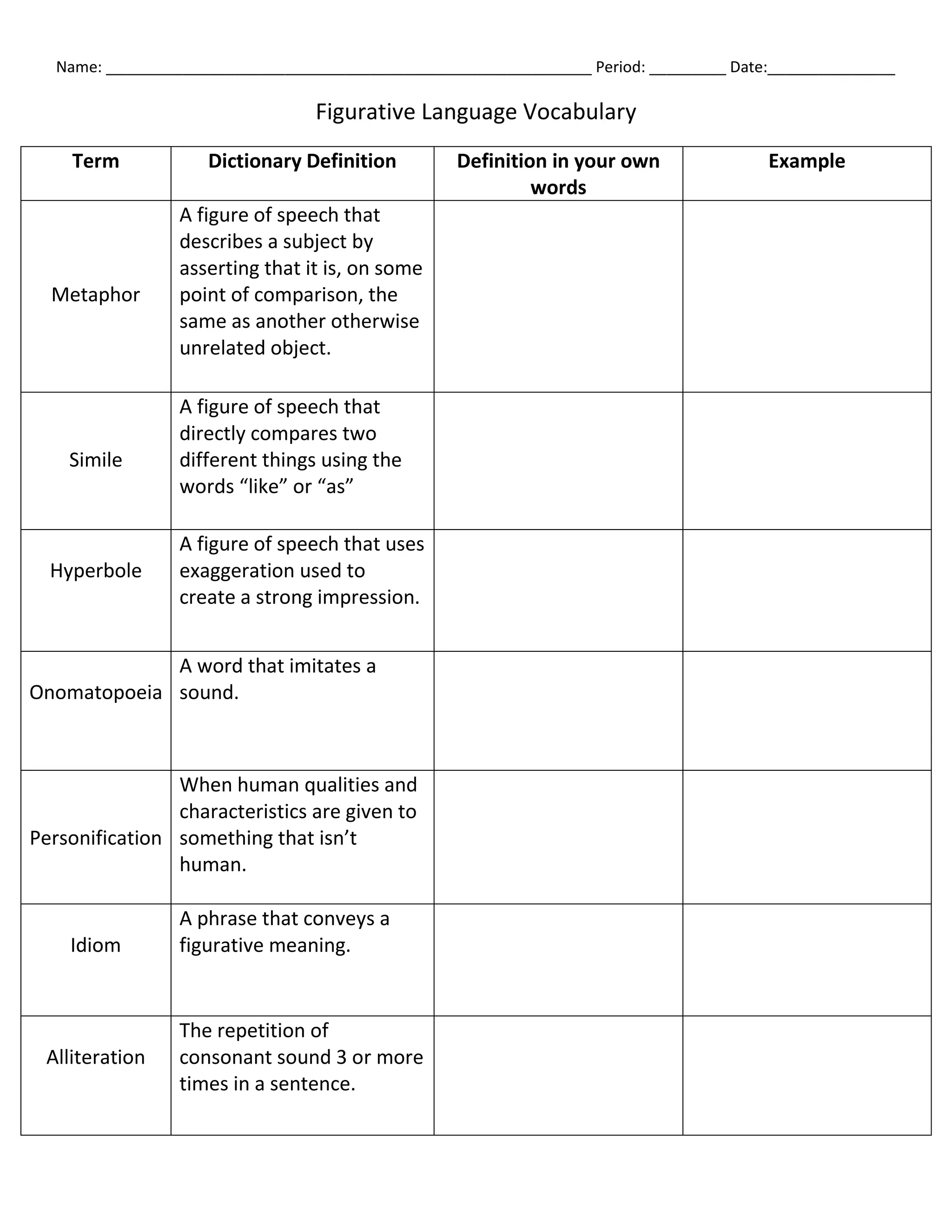 Figurative Language Vocabulary | PDF