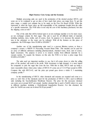 High Fructose Corn Syrup (HFCS) Process Plant Project | DOCX