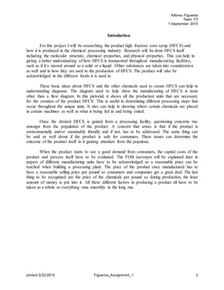 High Fructose Corn Syrup (HFCS) Process Plant Project | DOCX