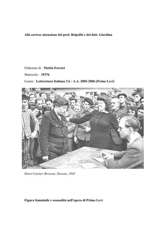 Figura femminile e sessualità nell’opera di Primo Levi | DOC
