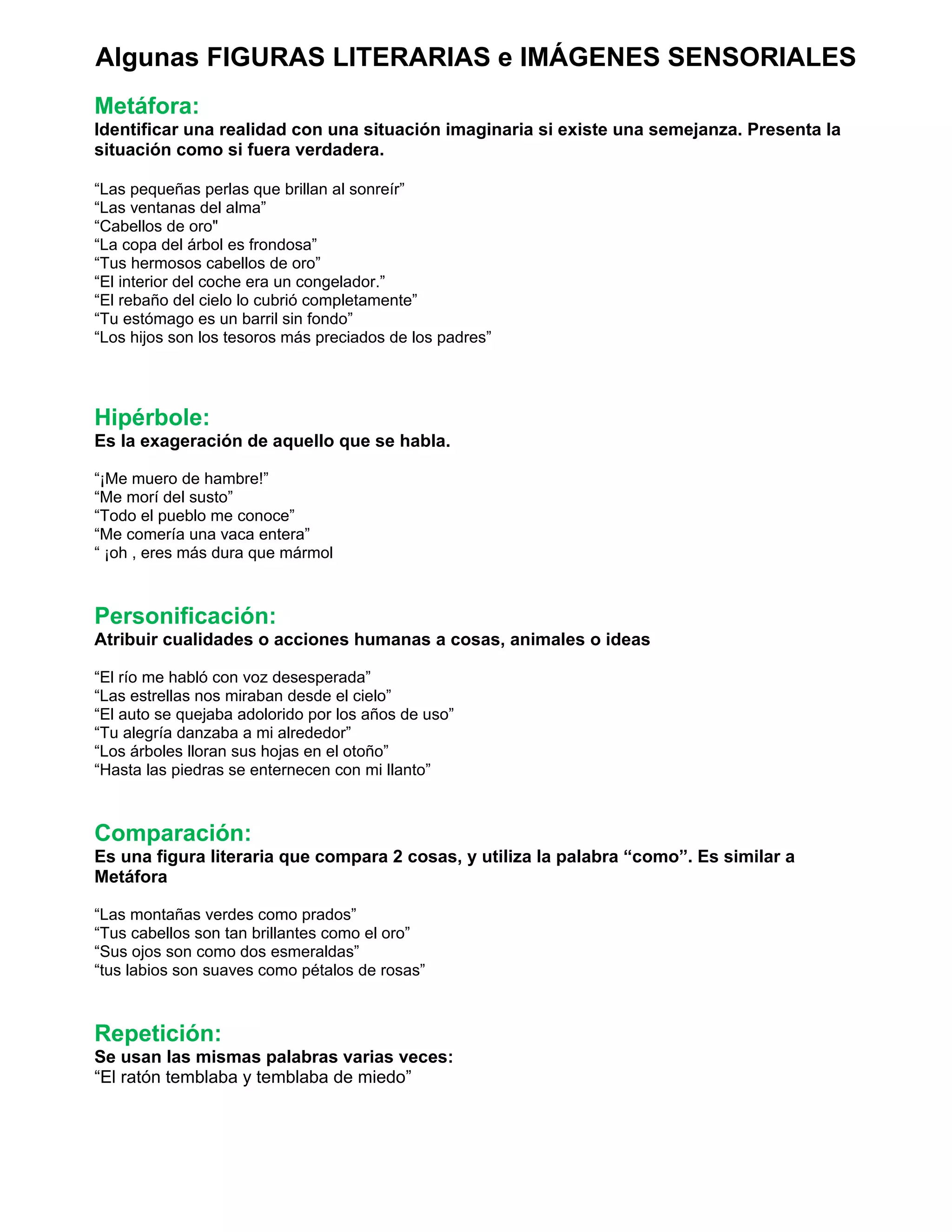 Algunas Figuras literarias e imagenes sensoriales | PDF