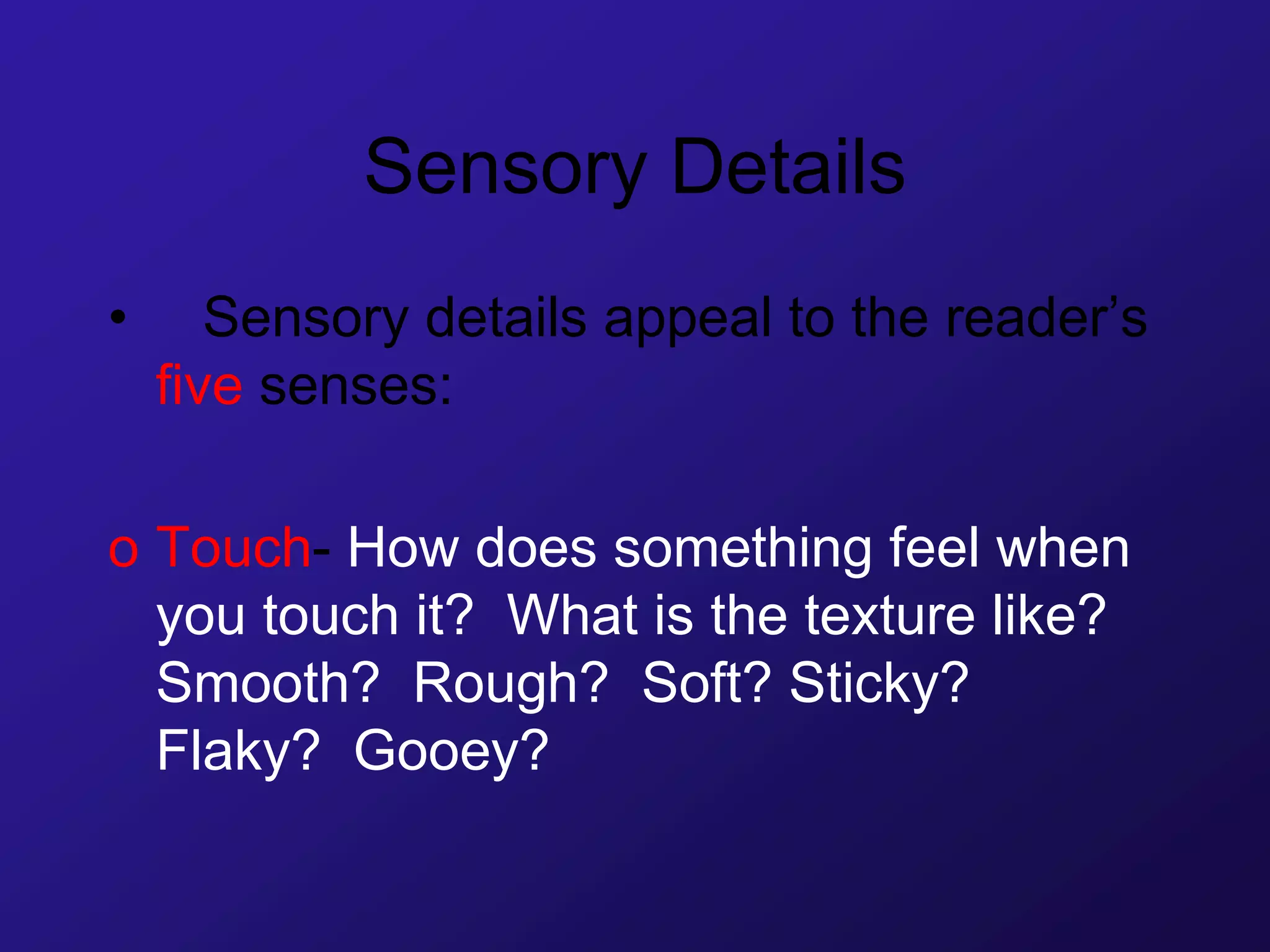 Descriptive Writing: Figurative Language and Sensory Details | PPTX