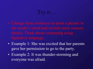 Descriptive Writing: Figurative Language and Sensory Details | PPTX
