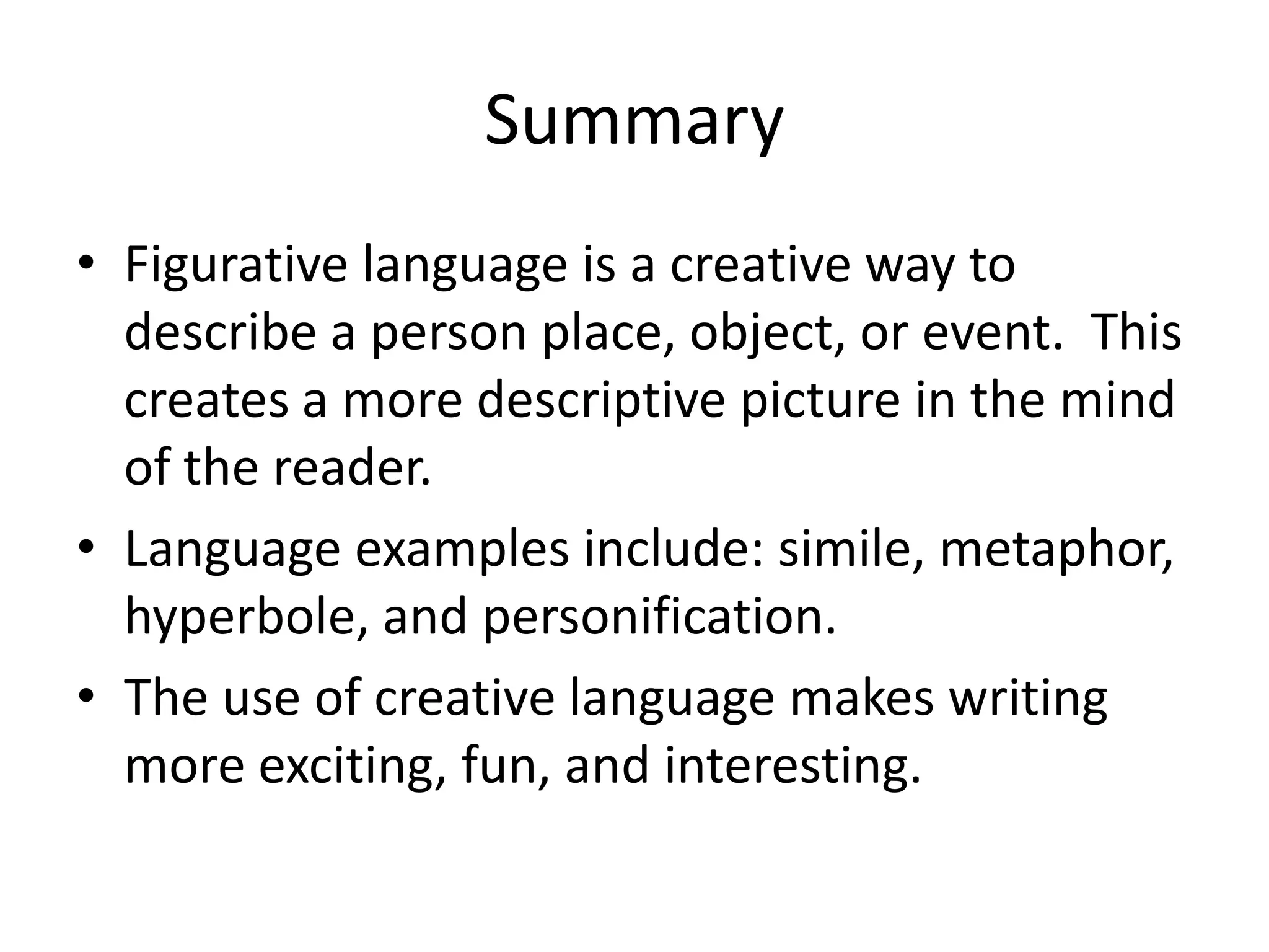 Figurative language simile, metaphor, personification, hyperbole | PPTX