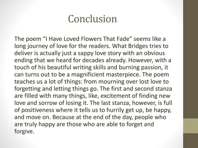 Figurative Language and Imagery Analysis in "I Have Loved Flowers That ...