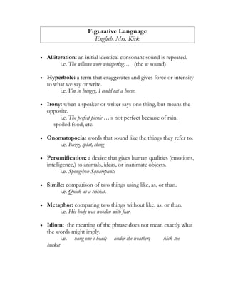 Figurative language definitions | DOC