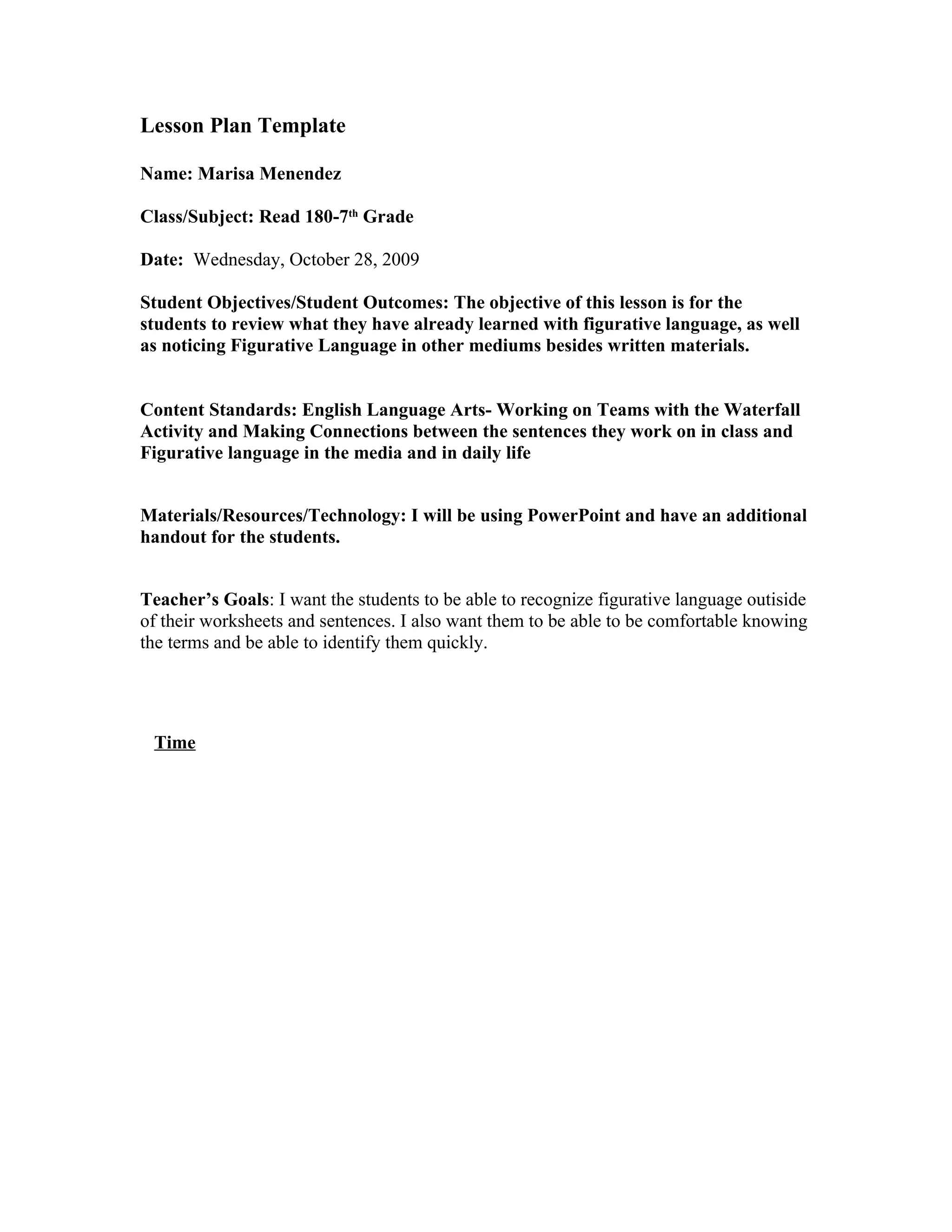 Figurative language lesson plan | DOC