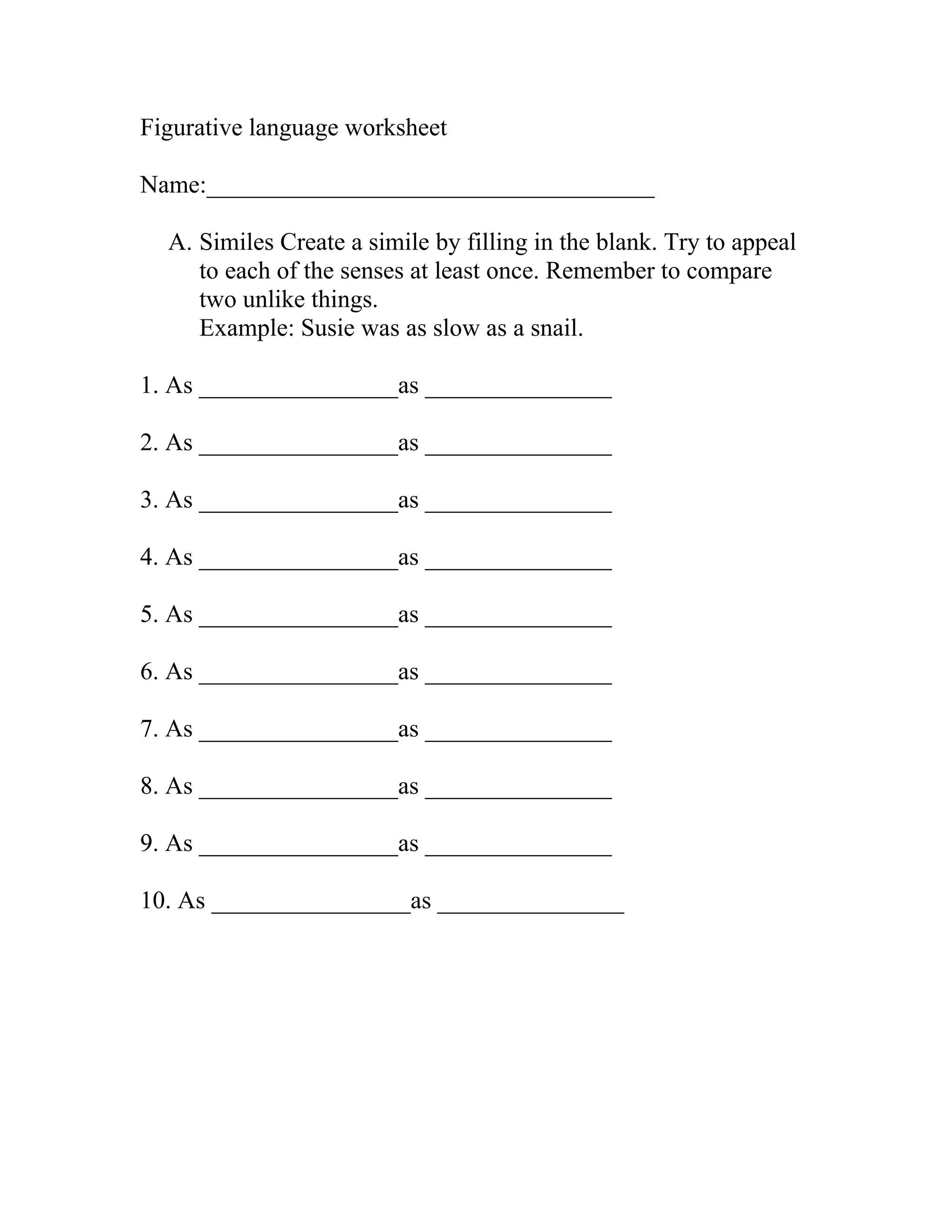 Figurative language worksheet | DOC