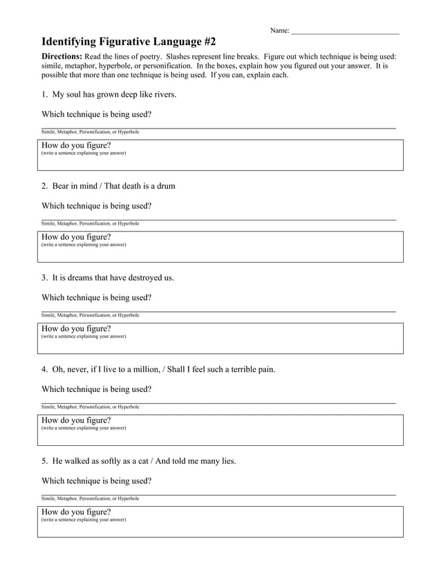 Figurative language worksheet 2 | PDF