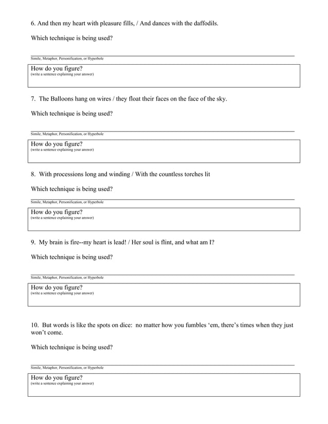 Figurative language worksheet 2 | PDF