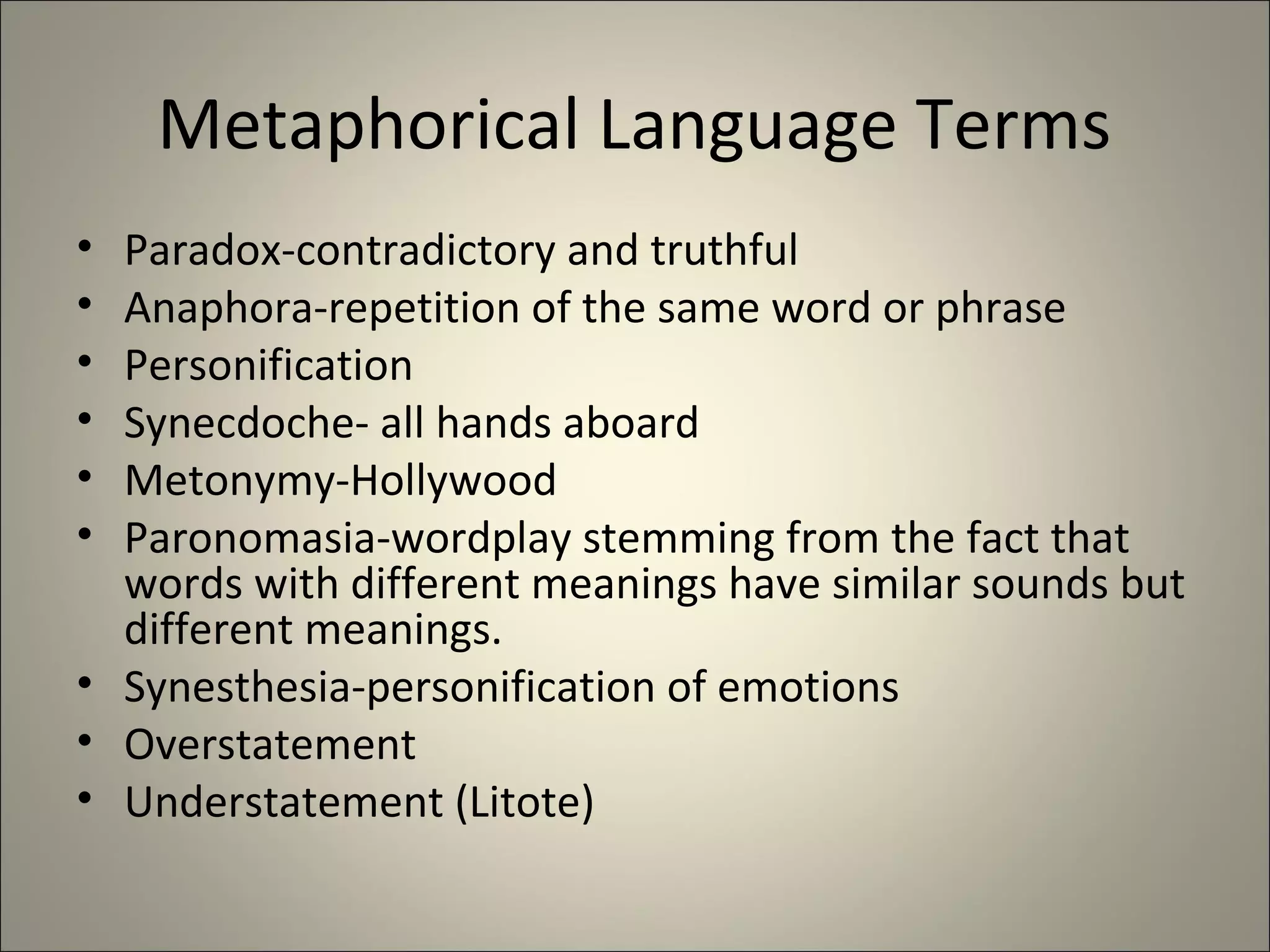 Figures of speech, or metaphorical language | PPT