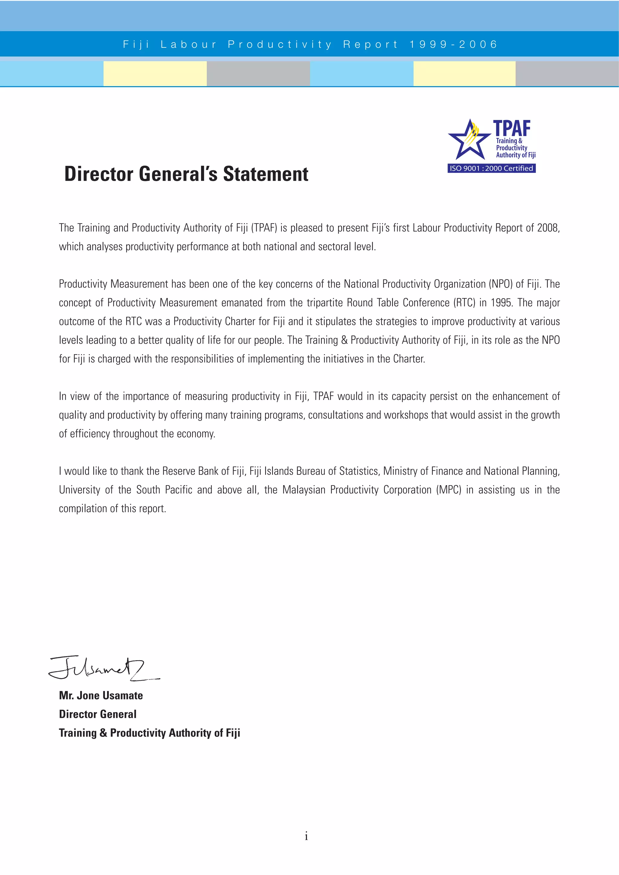 Fiji labour productivity_report | PDF | Agriculture | Industries
