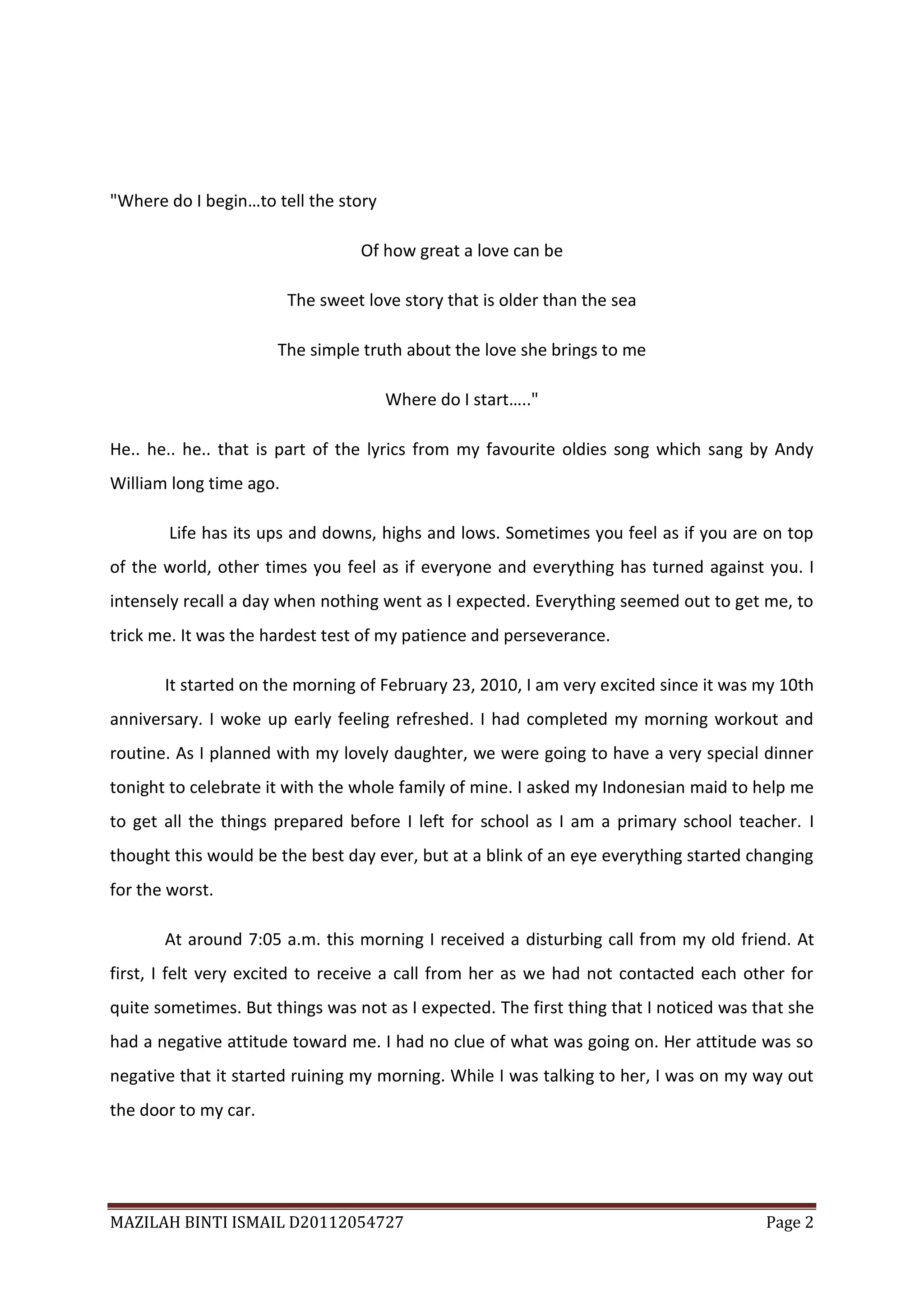 Fik3042 a day when everything went wrong mazilah binti ismail | DOCX