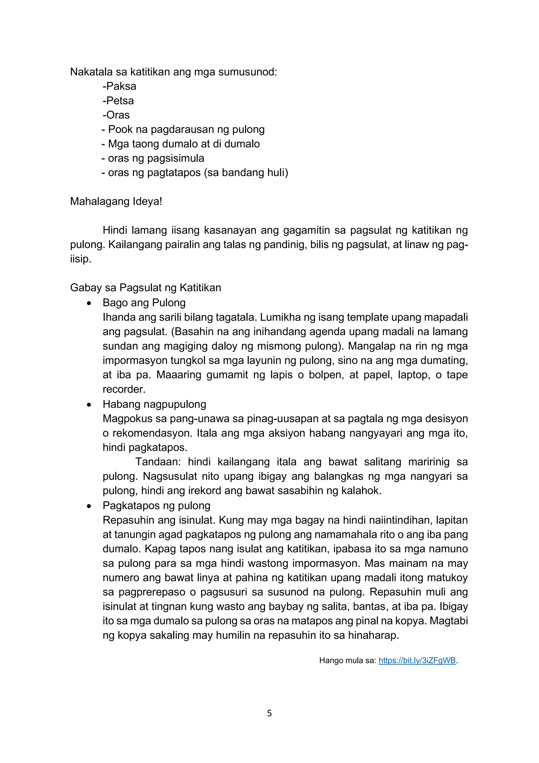 Fil sa Piling Lar Q1 M1 Katitikan ng Pul | PDF