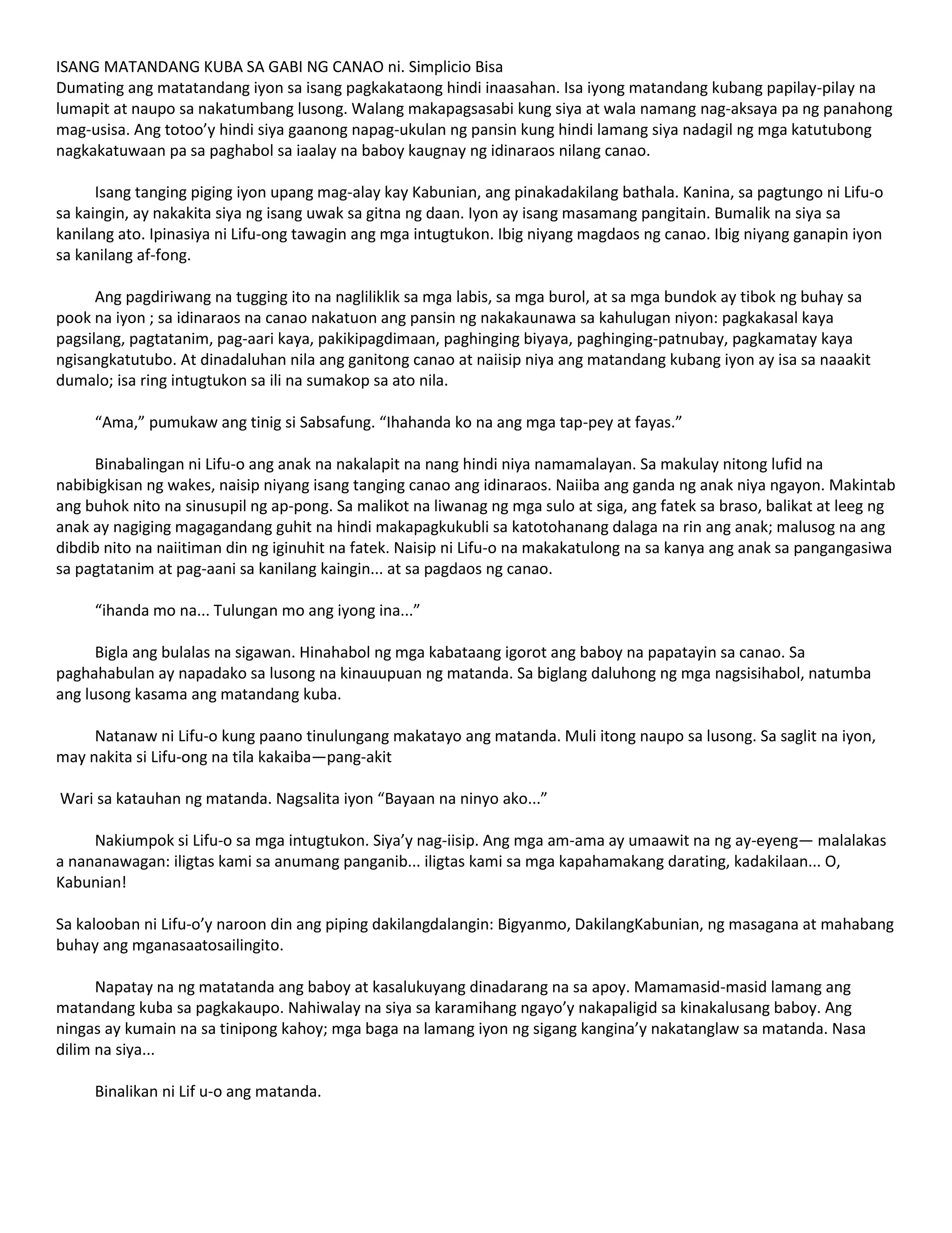 Isang Matandang Kuba Sa Gabi Ng Canao | DOCX