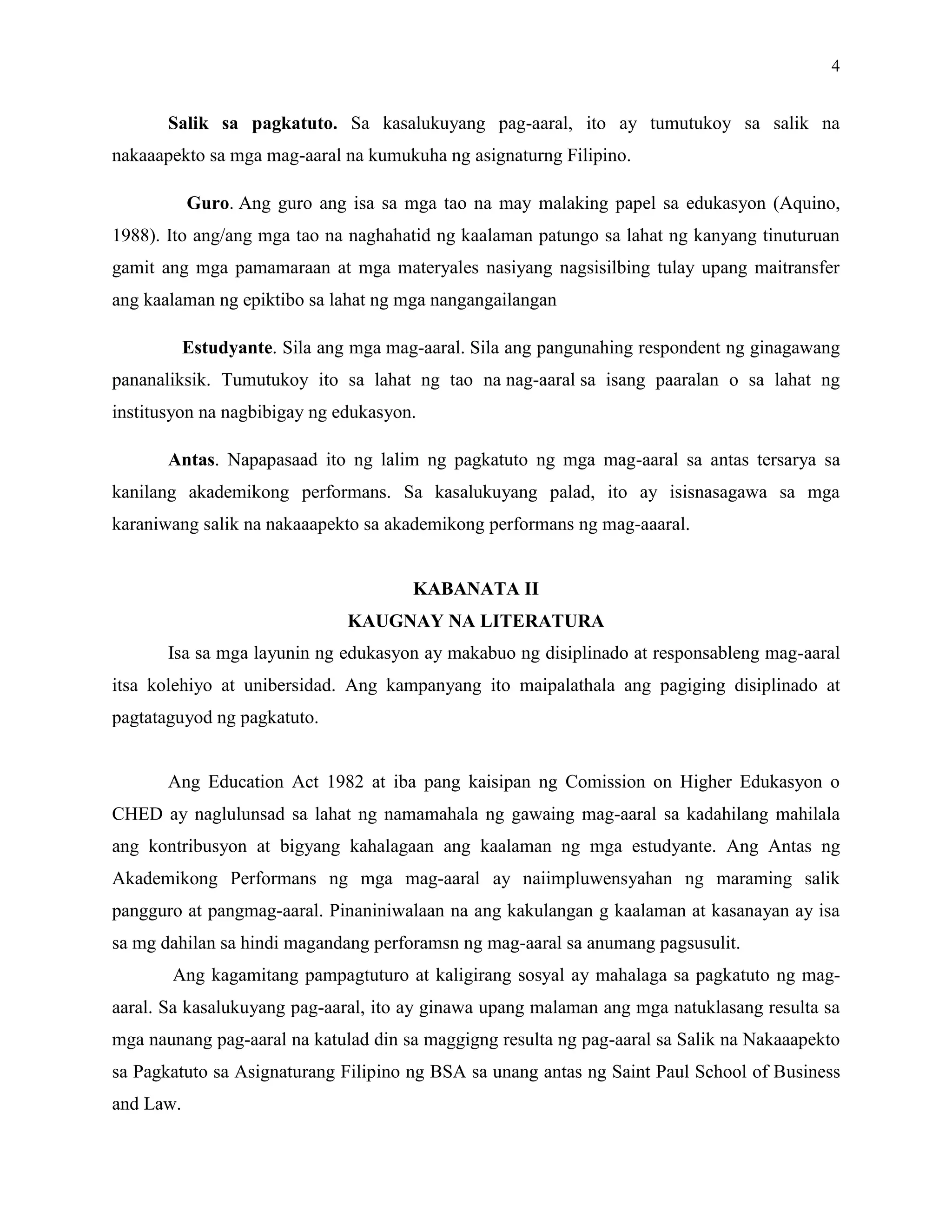 Pamanahong Papel tungkol sa pagkatuto sa Filipino | DOCX