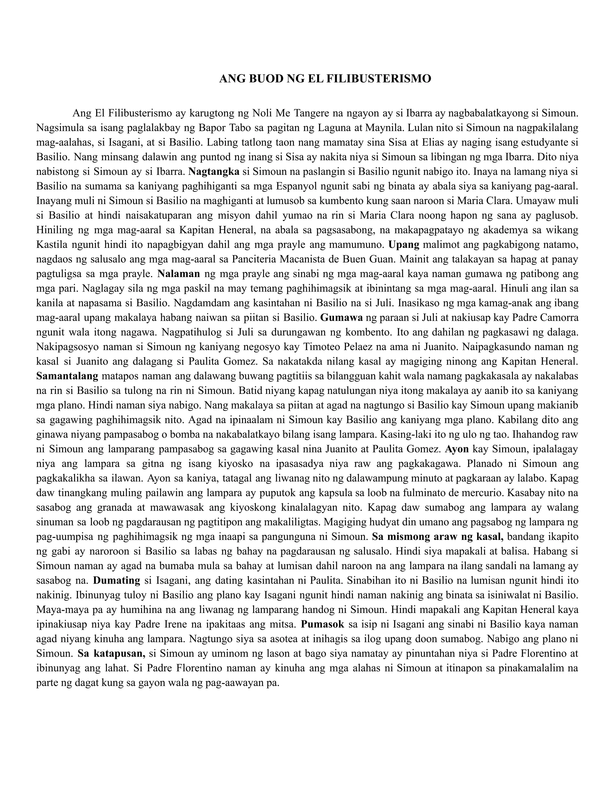 FIL. 101 - Bb. Mary Rose Billion - ANG BUOD NG NOLI ME TANGERE AT EL ...