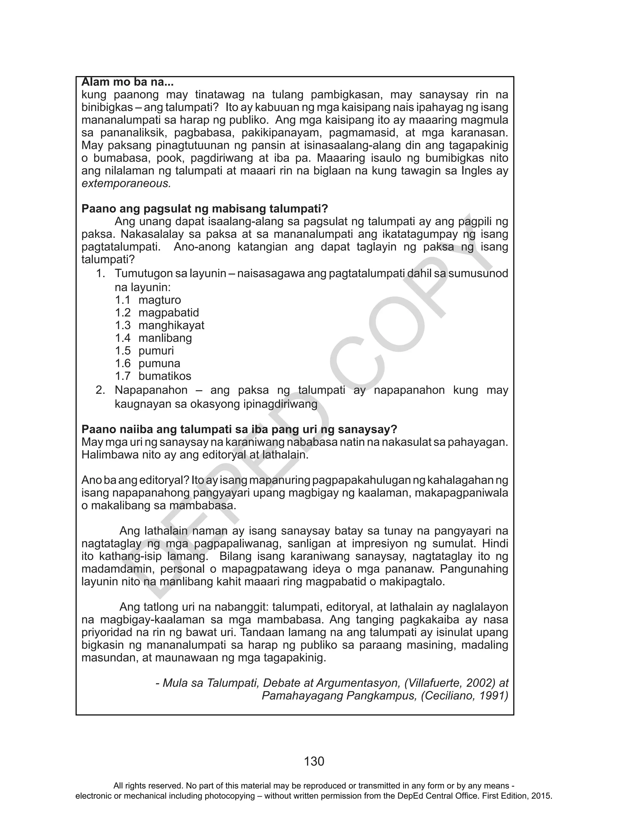 Grade 10 Filipino Learners Material (Unit 2) | PDF