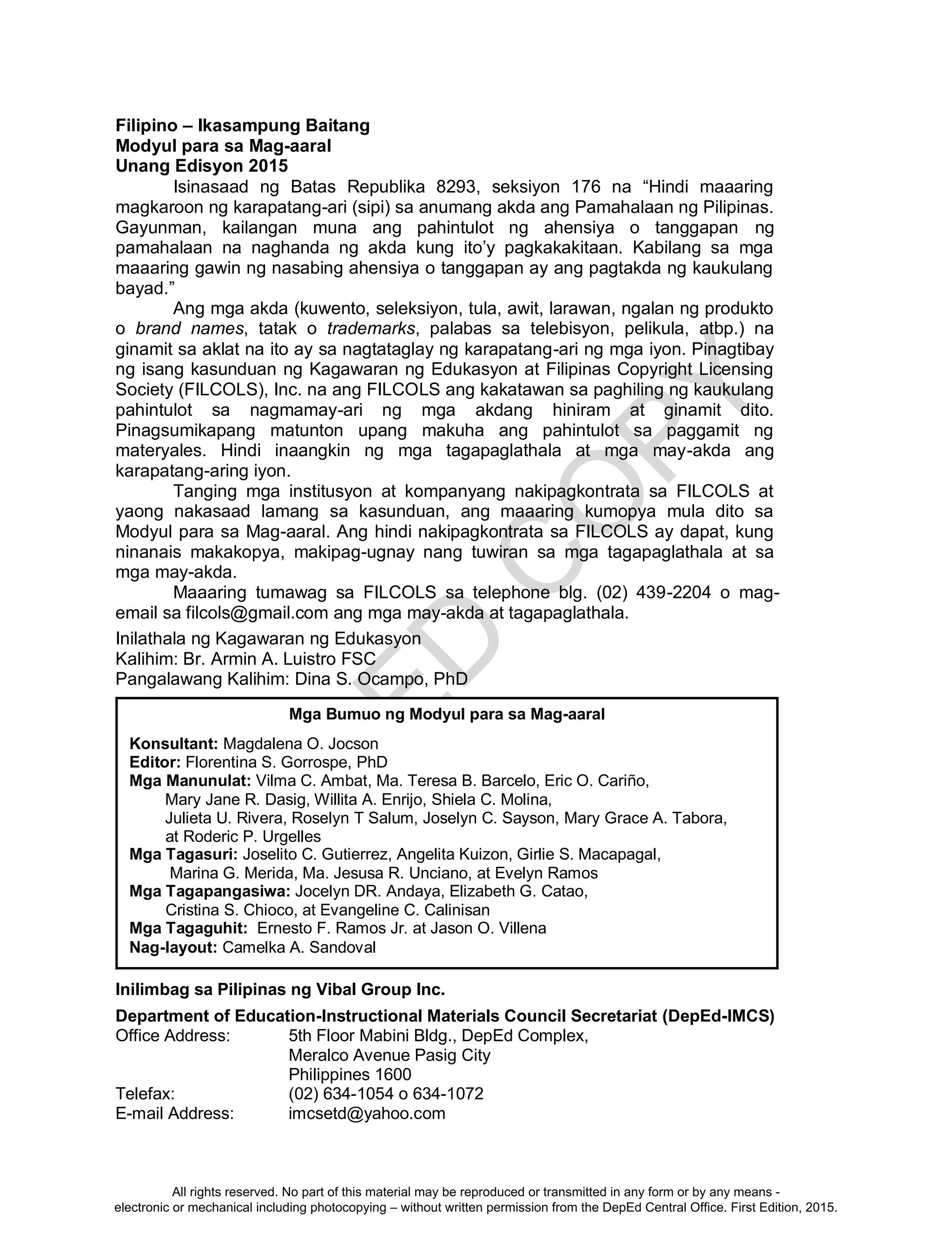 Grade 10 Filipino Learners Material (Unit 2) | PDF