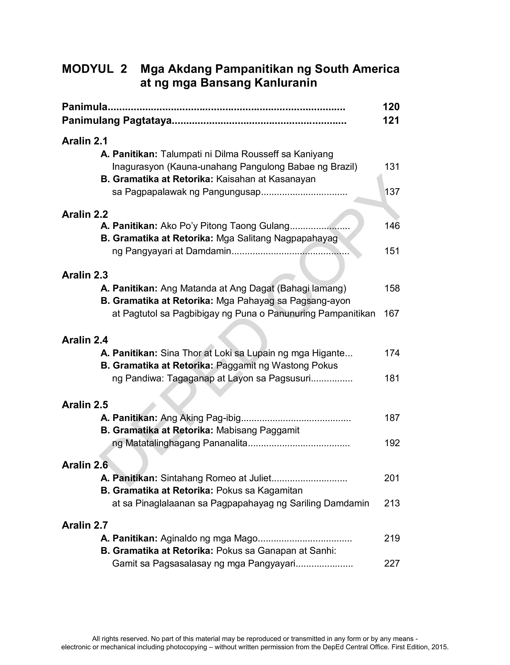 Grade 10 Filipino Learners Material (Unit 2) | PDF