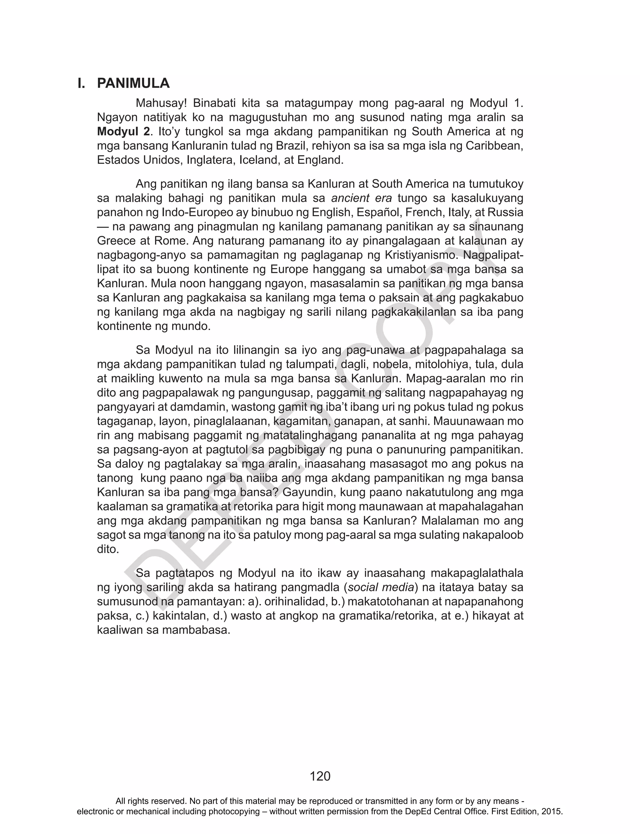 Grade 10 Filipino Learners Material (Unit 2) | PDF