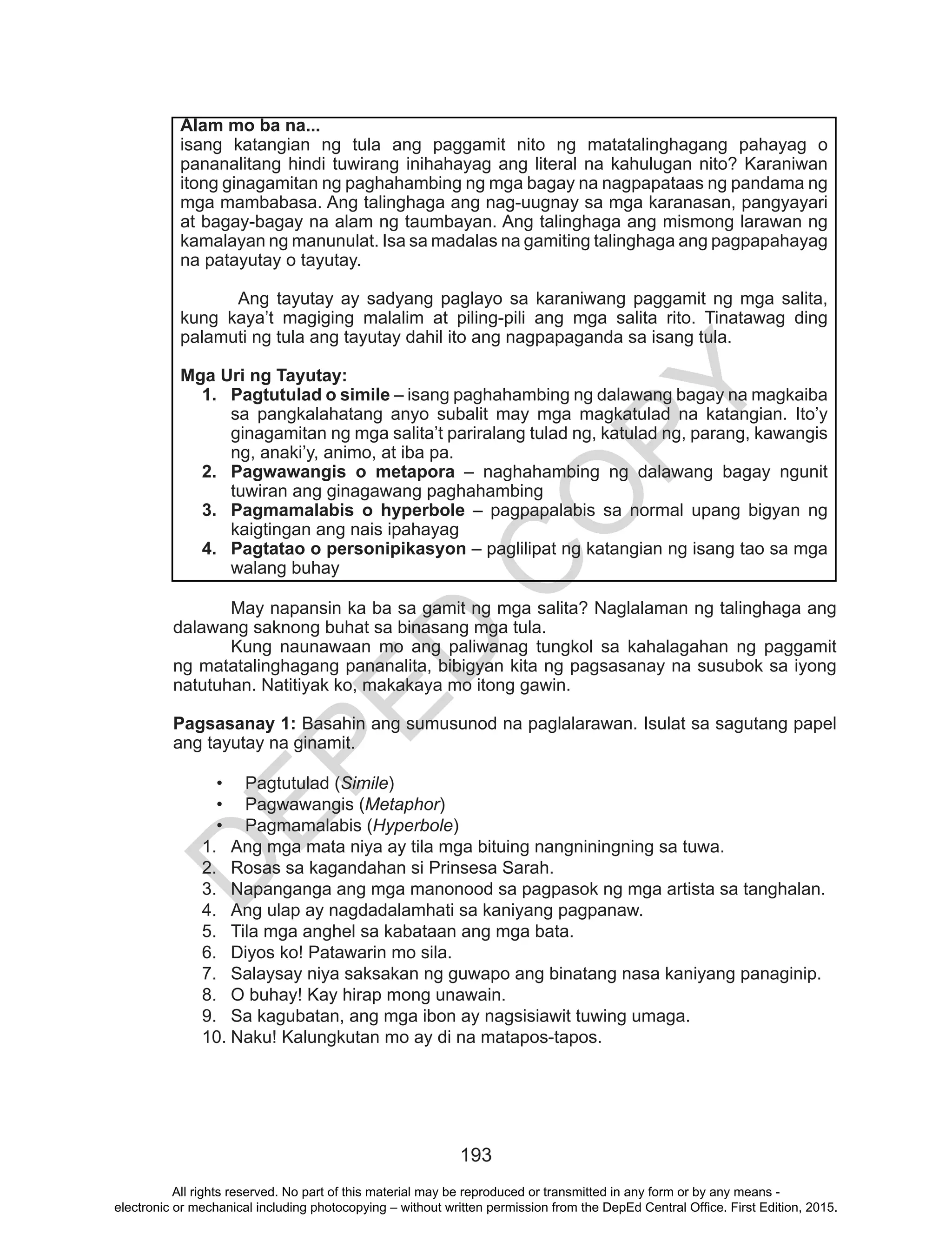 Grade 10 Filipino Learners Material (Unit 2) | PDF