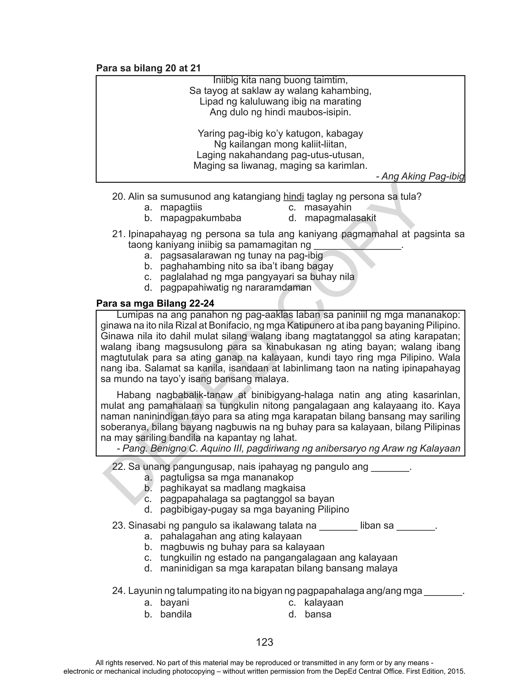 Grade 10 Filipino Learners Material (Unit 2) | PDF