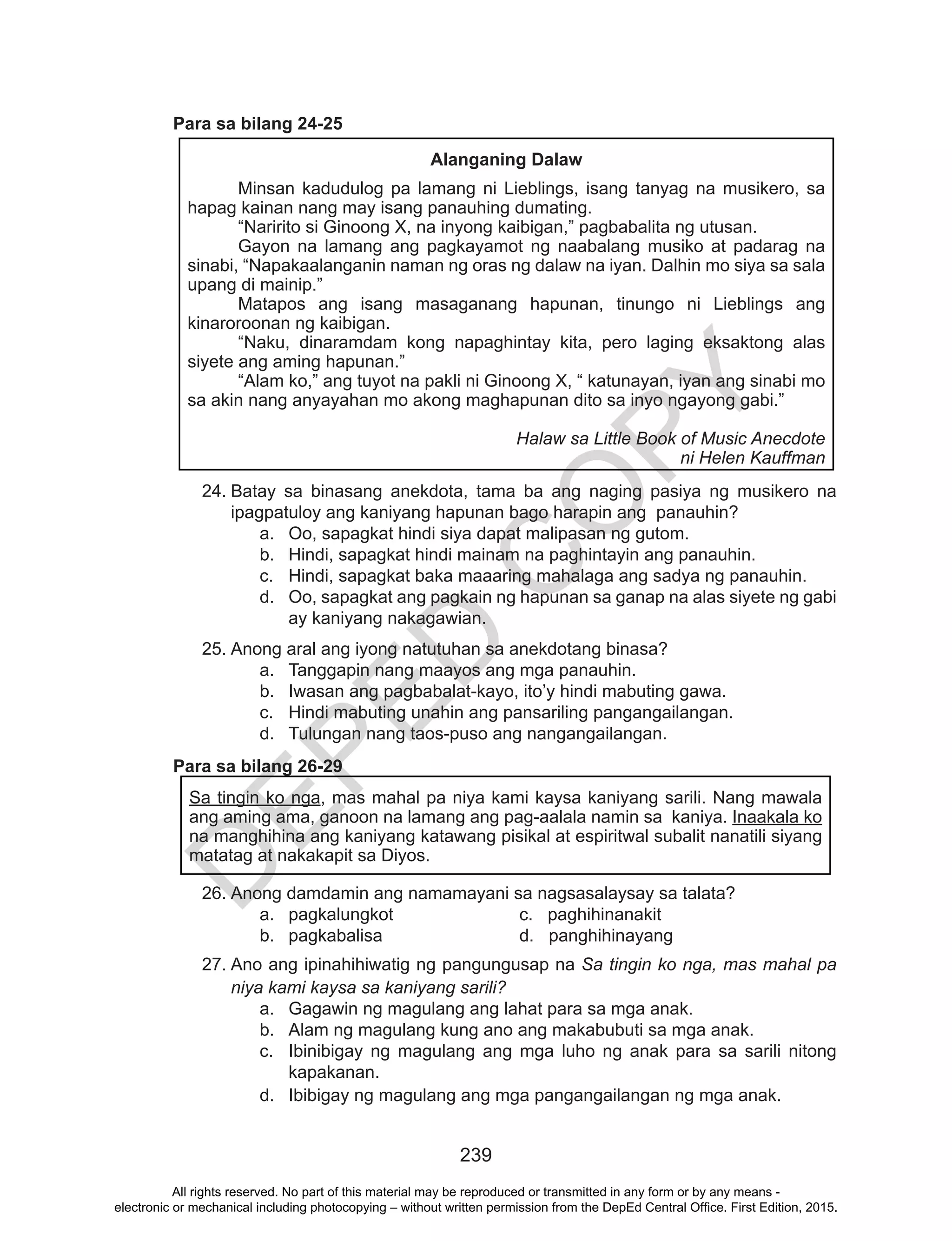 FILIPINO Grade 10 Learning Module Unit 3 | PDF