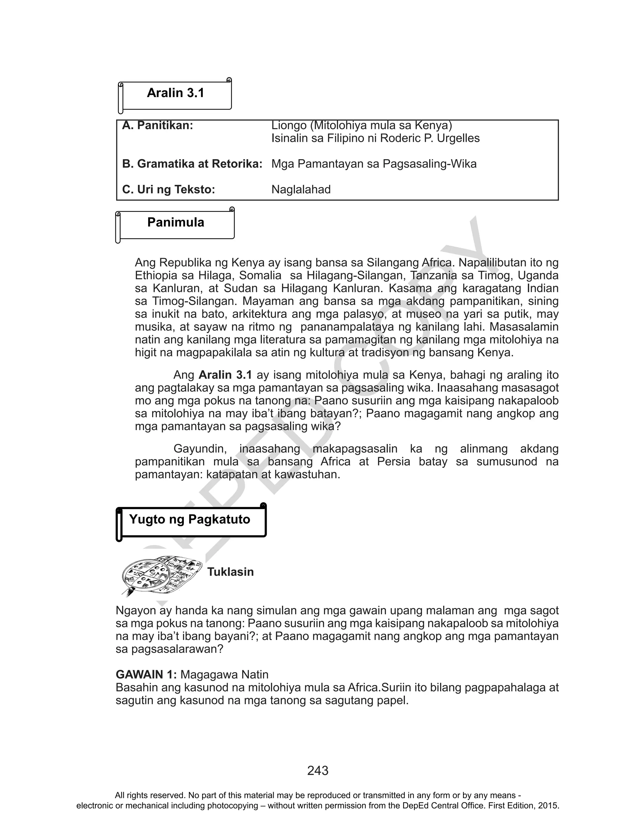 FILIPINO Grade 10 Learning Module Unit 3 | PDF