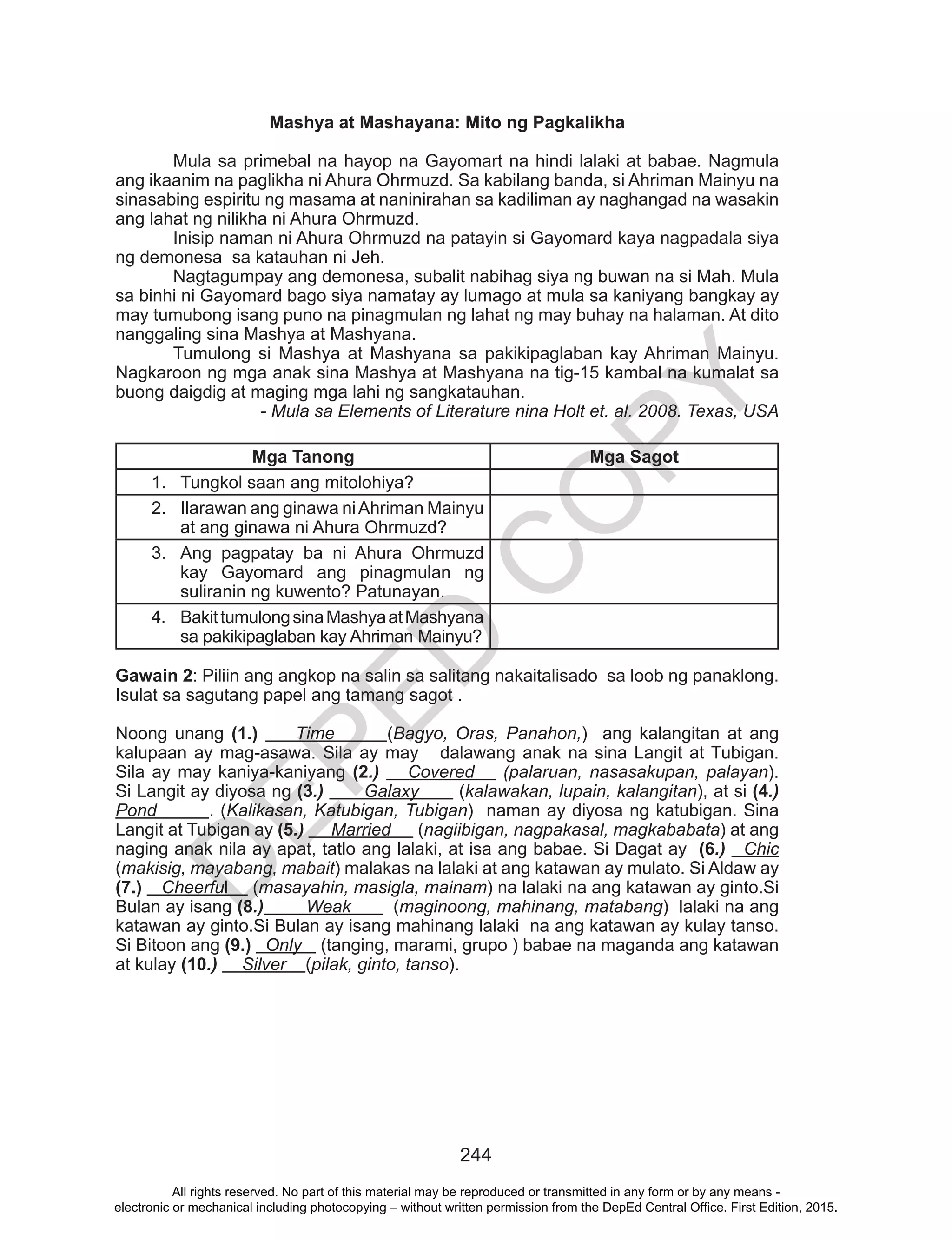 FILIPINO Grade 10 Learning Module Unit 3 | PDF