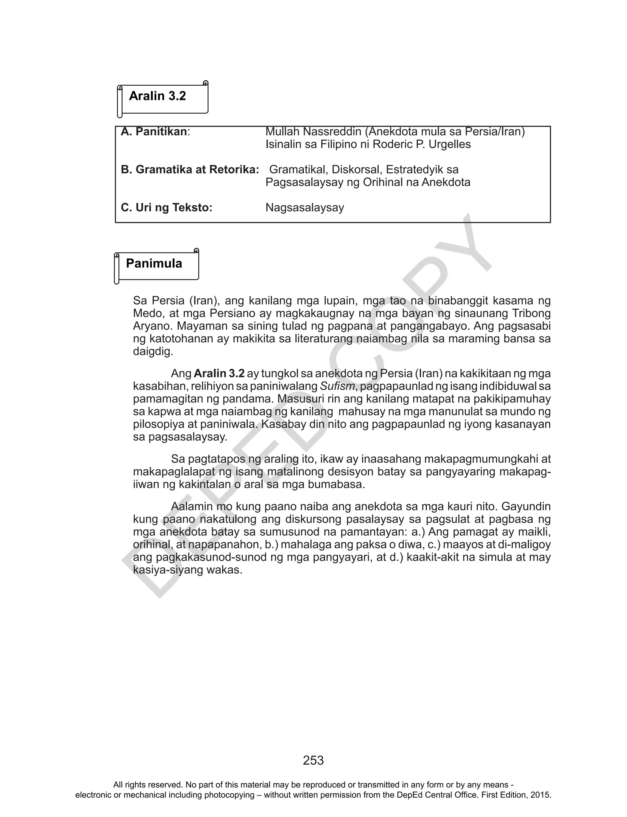 FILIPINO Grade 10 Learning Module Unit 3 | PDF