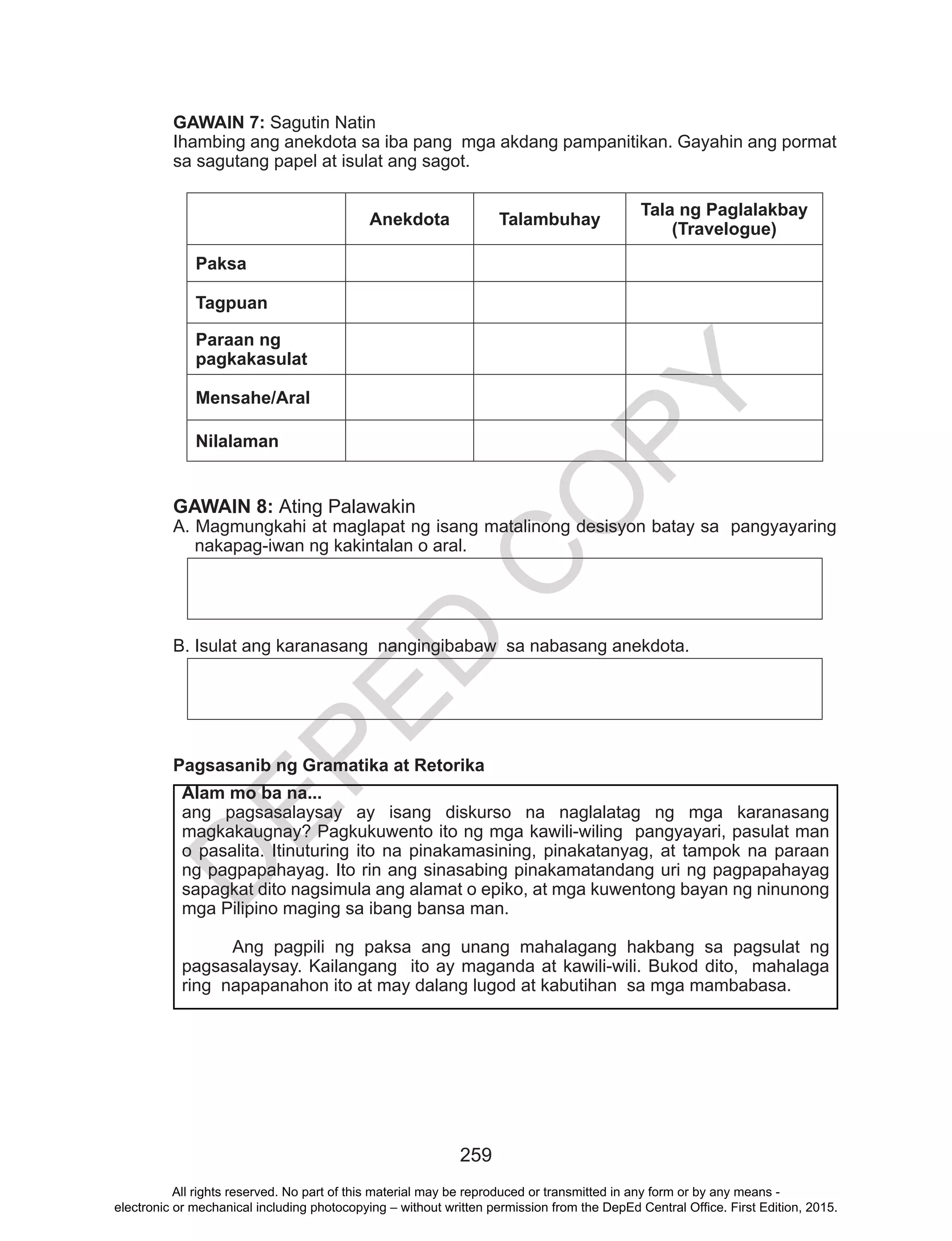 FILIPINO Grade 10 Learning Module Unit 3 | PDF