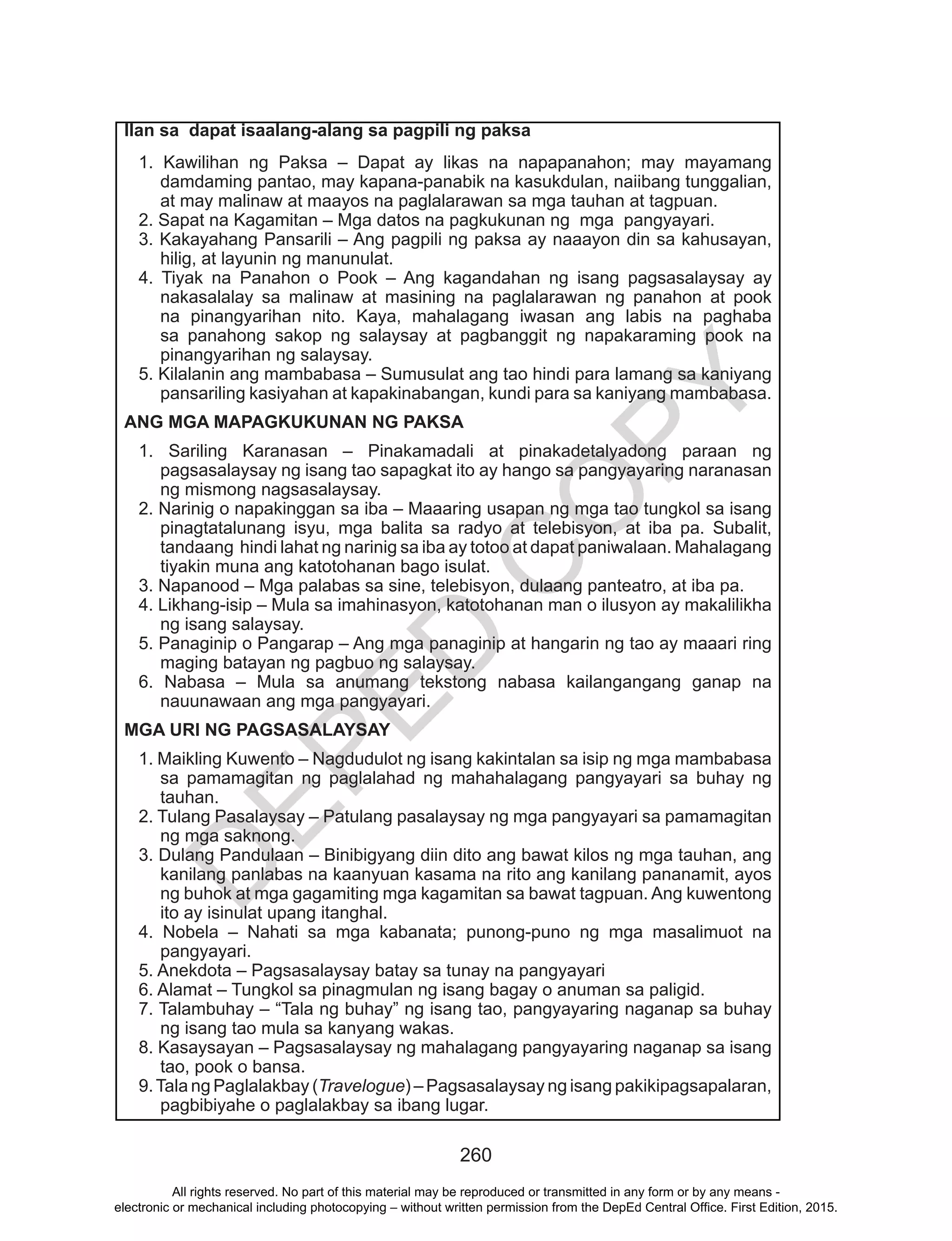 FILIPINO Grade 10 Learning Module Unit 3 | PDF