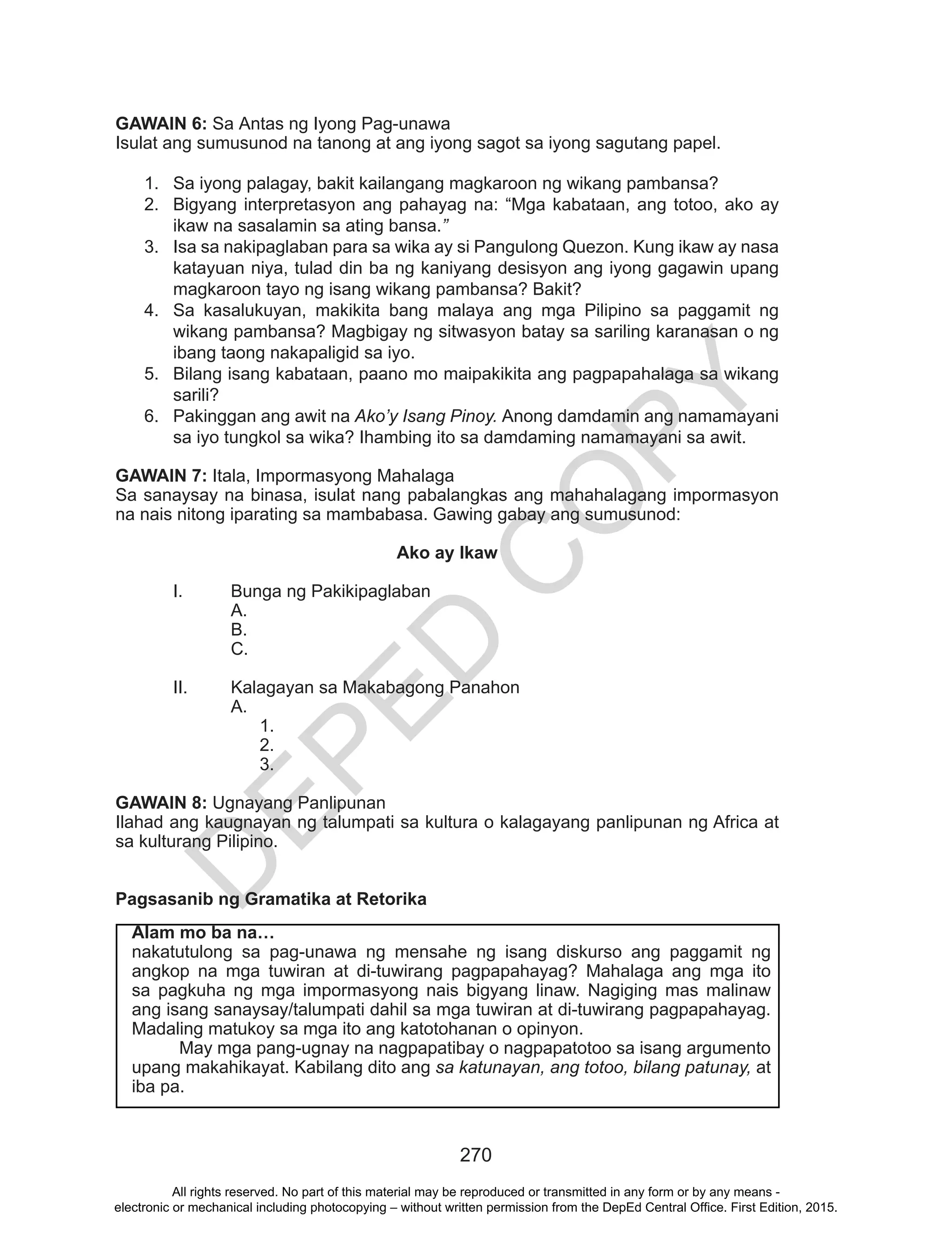 FILIPINO Grade 10 Learning Module Unit 3 | PDF