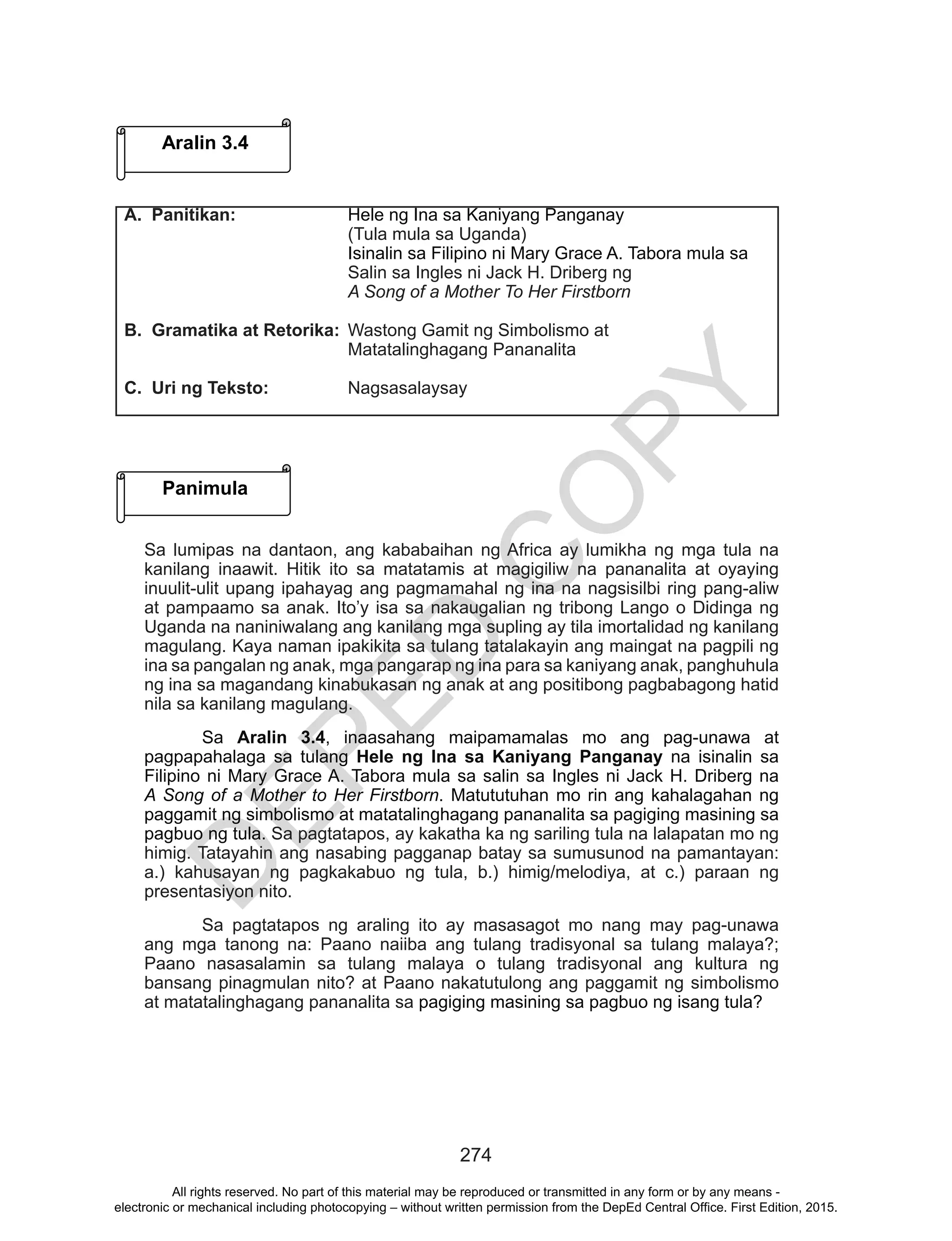 FILIPINO Grade 10 Learning Module Unit 3 | PDF