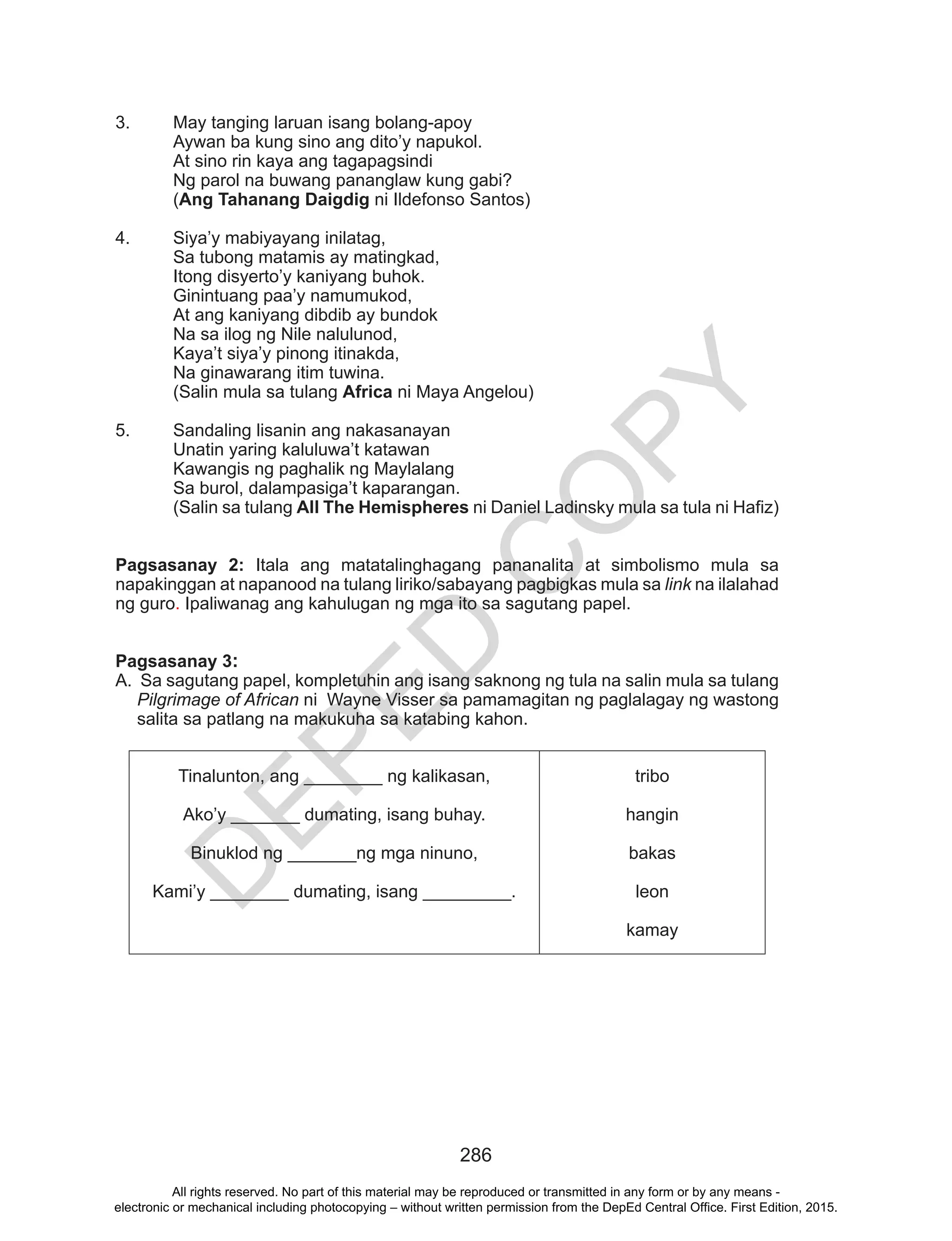 FILIPINO Grade 10 Learning Module Unit 3 | PDF