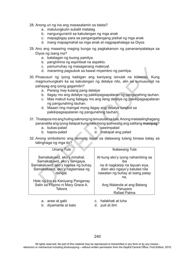 FILIPINO Grade 10 Learning Module Unit 3 | PDF