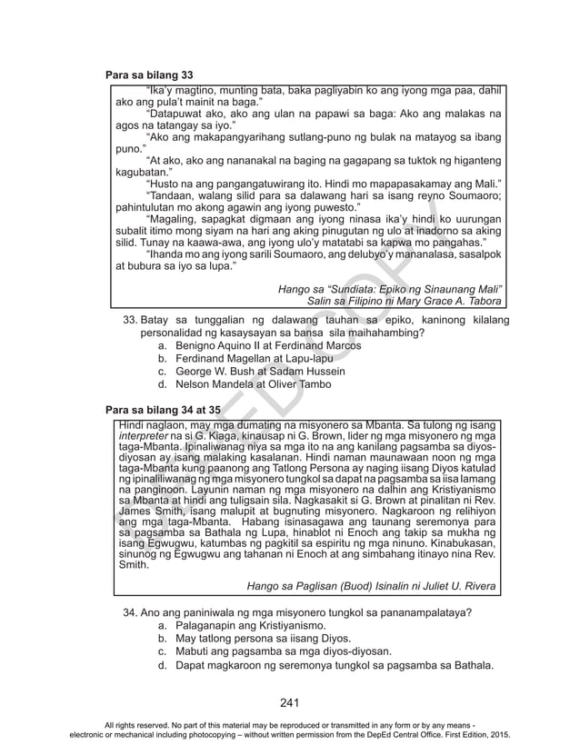 FILIPINO Grade 10 Learning Module Unit 3 | PDF