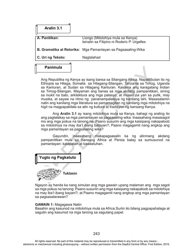 FILIPINO Grade 10 Learning Module Unit 3 | PDF
