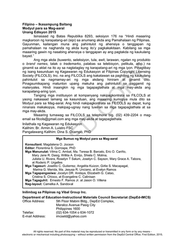 FILIPINO Grade 10 Learning Module Unit 3 | PDF