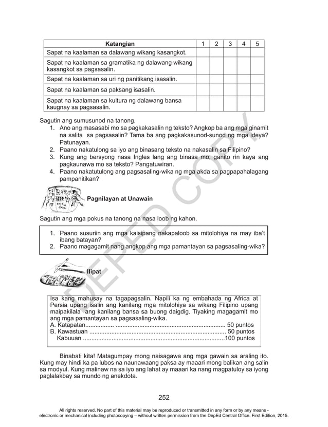 FILIPINO Grade 10 Learning Module Unit 3 | PDF