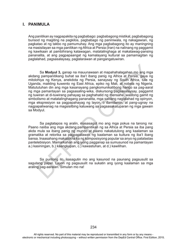 FILIPINO Grade 10 Learning Module Unit 3 | PDF