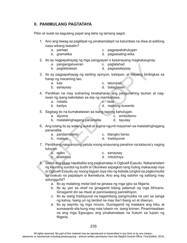 FILIPINO Grade 10 Learning Module Unit 3 | PDF