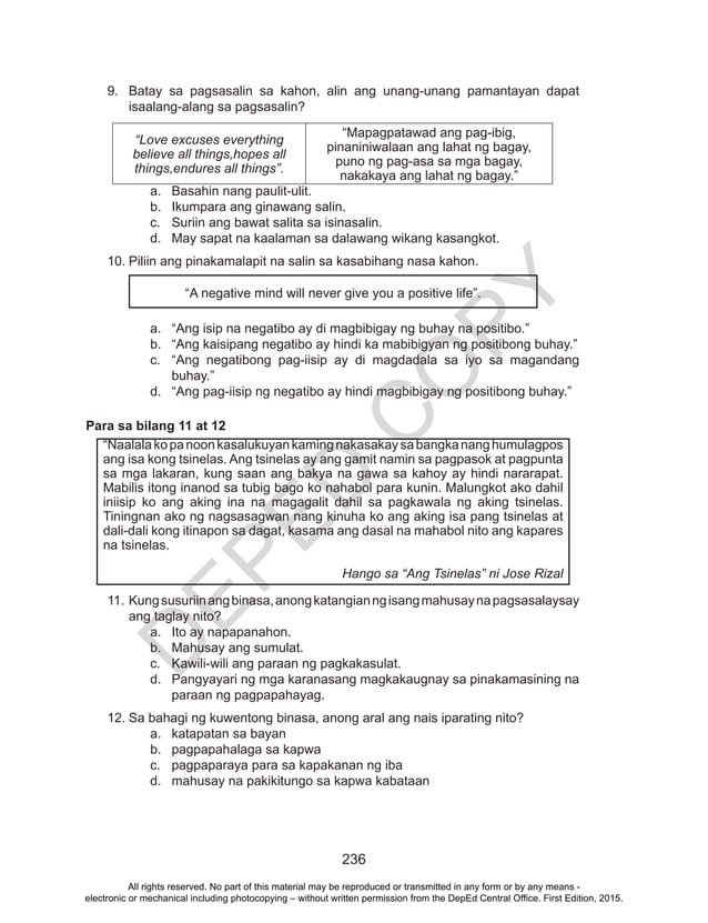 FILIPINO Grade 10 Learning Module Unit 3 | PDF