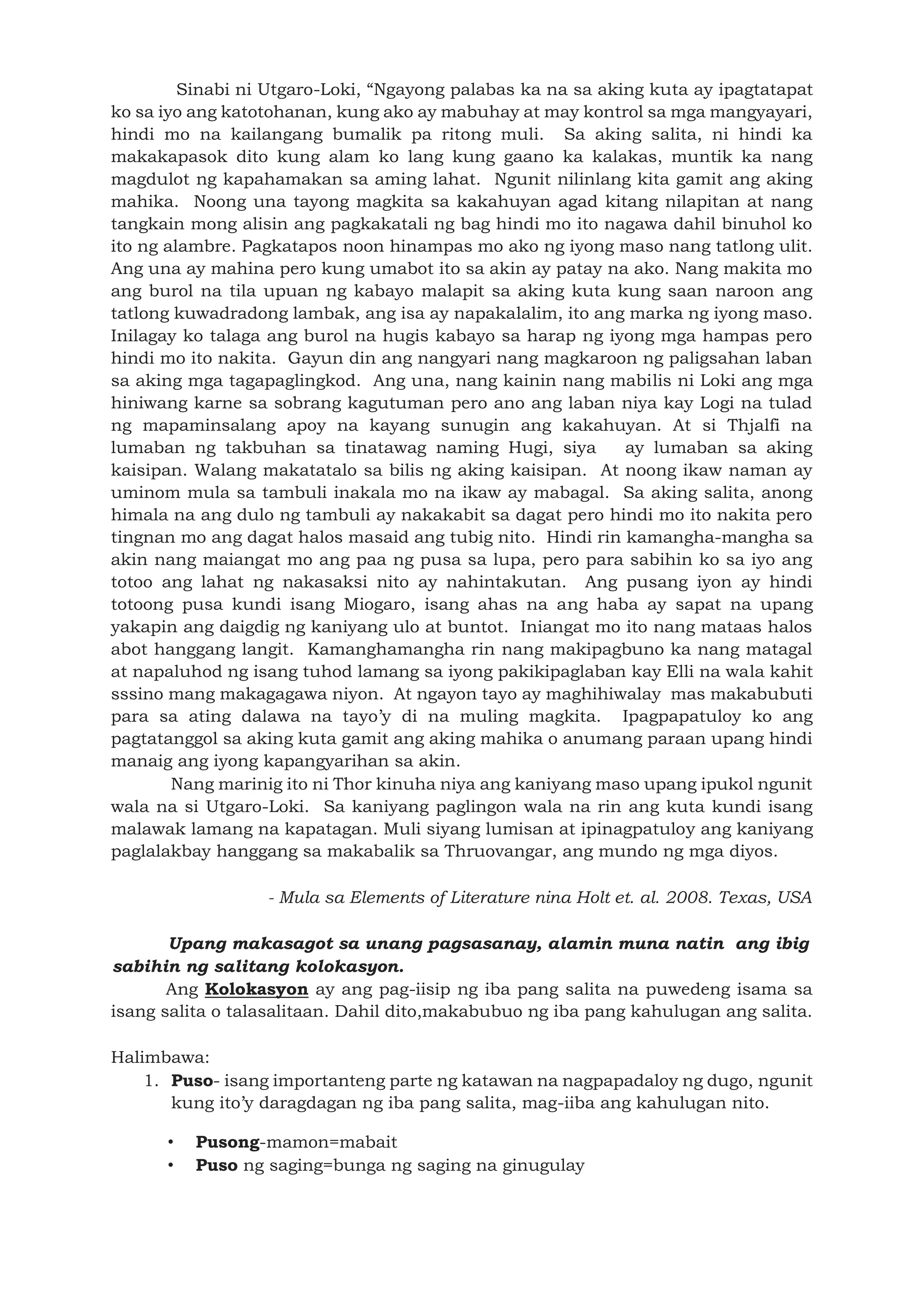 FILIPINO 10 SINA THOR AT LOKI SA LUPAIN NG MGA HIGANTE | DOCX