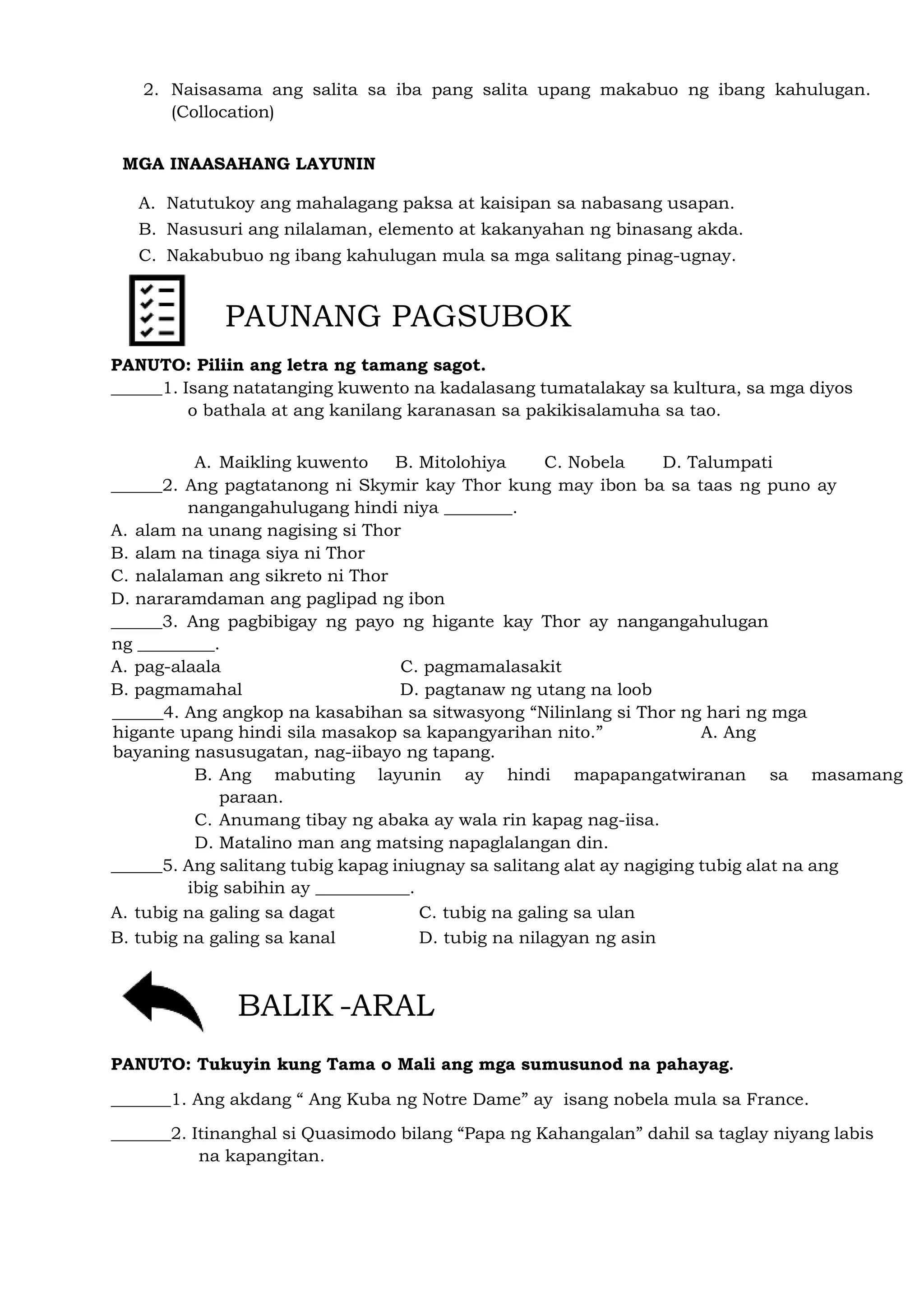 FILIPINO 10 SINA THOR AT LOKI SA LUPAIN NG MGA HIGANTE | DOCX