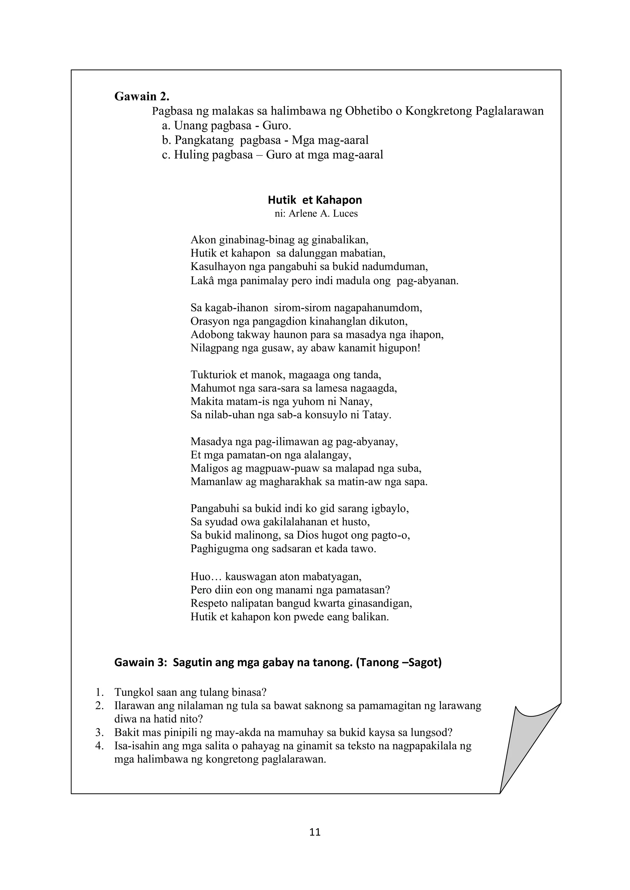 Banghay Aralin sa Filipino 11 Pagbasa at Pagsusuri ng Teksto Tungo sa ...