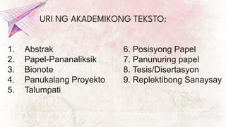 Introduksiyon sa akademikong pagsulat Filipino 12 | PDF